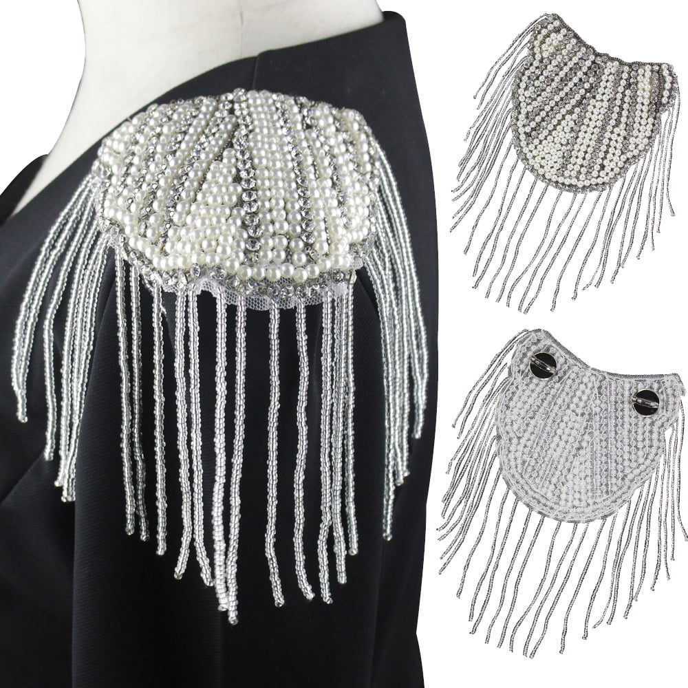 Beaded Crystal Suit Shoulder Pearls Beading Tassel Epaulet Epaulette ...