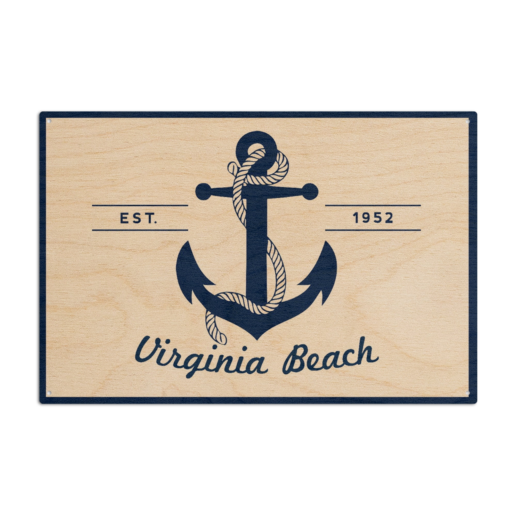 Virginia Beach, Virginia, Blue and White Anchor Birch Wood Wall Sign ...