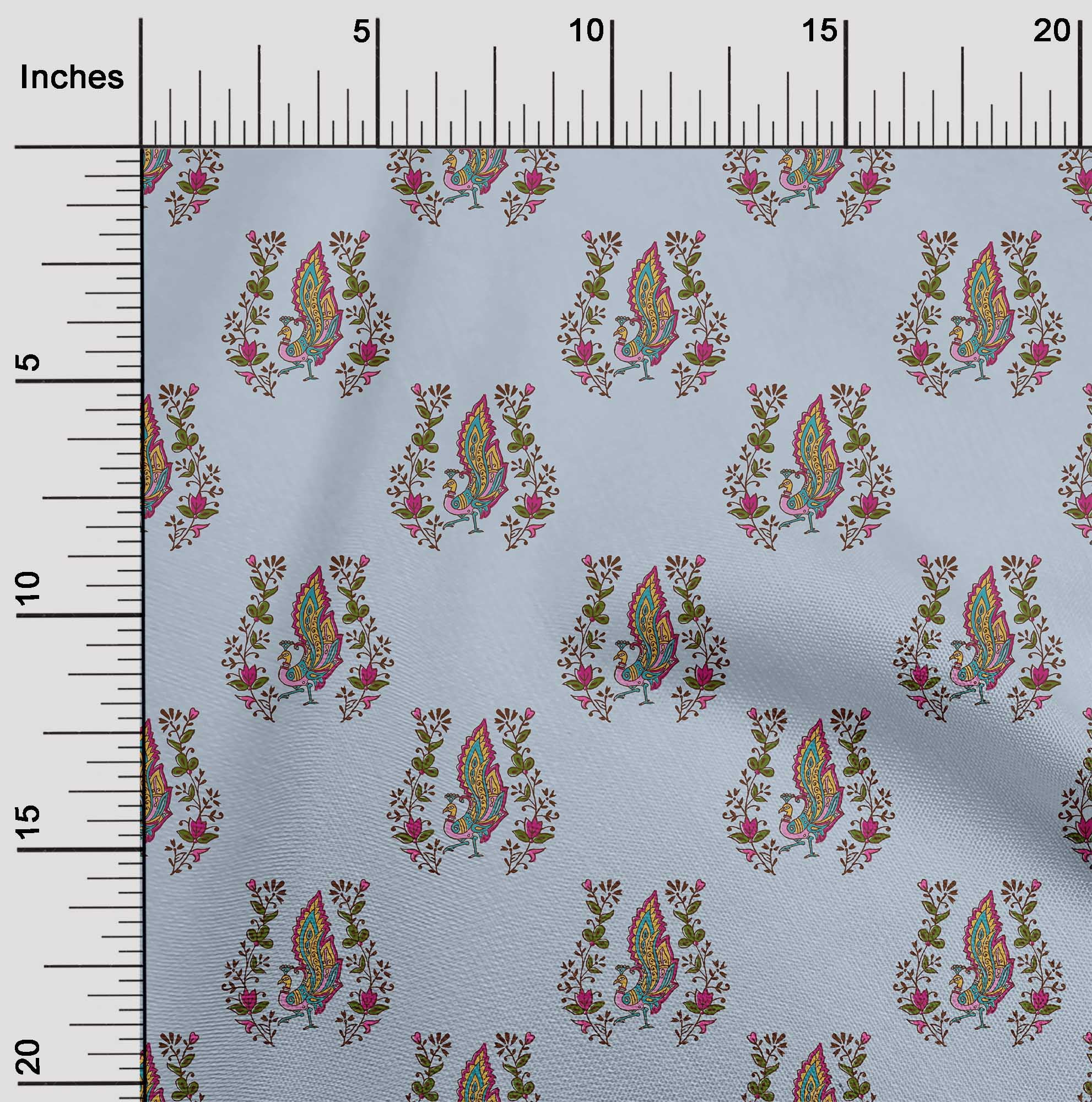 oneOone Organic Cotton Voile Fabric Leaves|Floral & Peacock Block Print ...