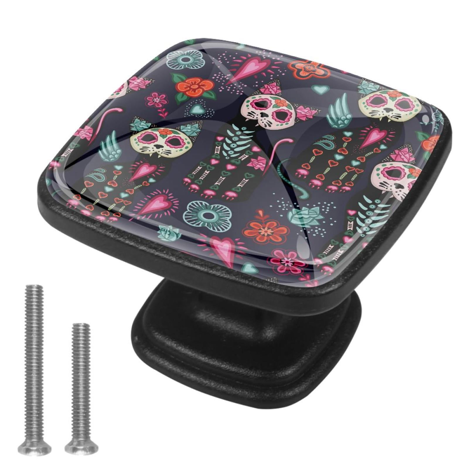 4 Pcs Cabinet Handle Drawer Pulls Skull Knobs with Screws Square ...