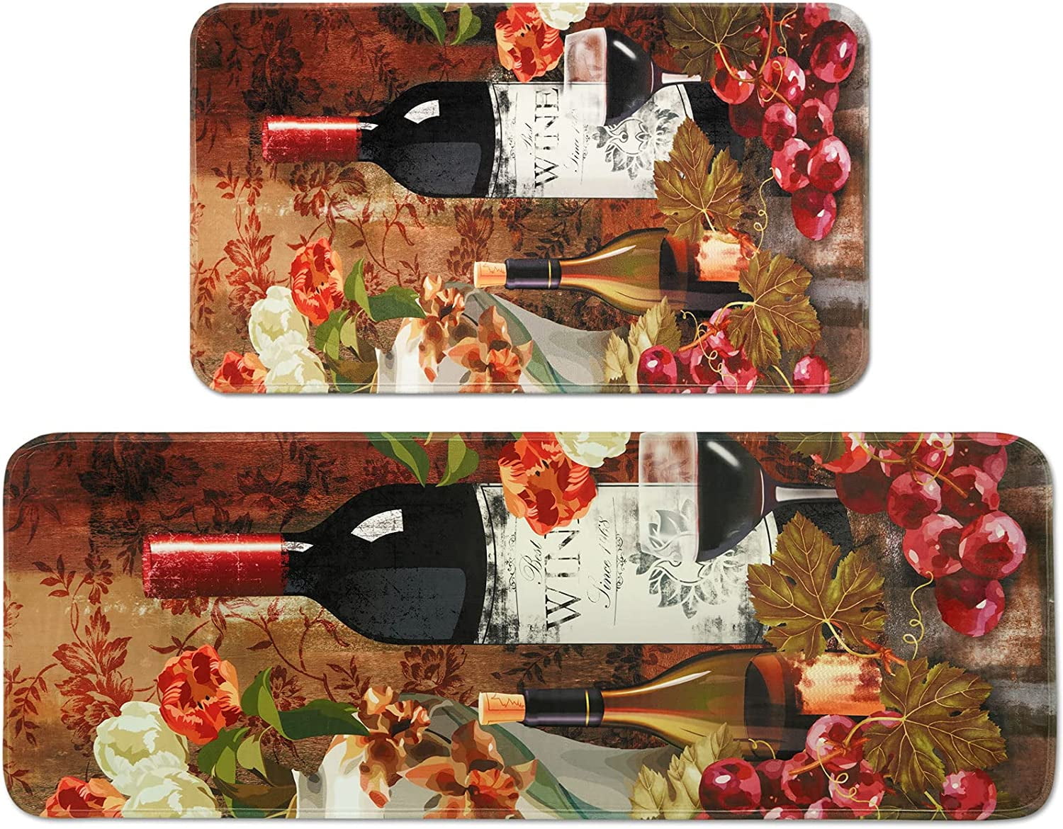 Farmhouse Kitchen Mat Set of 2 Anti Fatigue, Cushioned Wine Kitchen ...