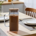WYBXZ Clear Handle Glass Cup 400ml Square Tumbler with Bamboo Lid Straw ...