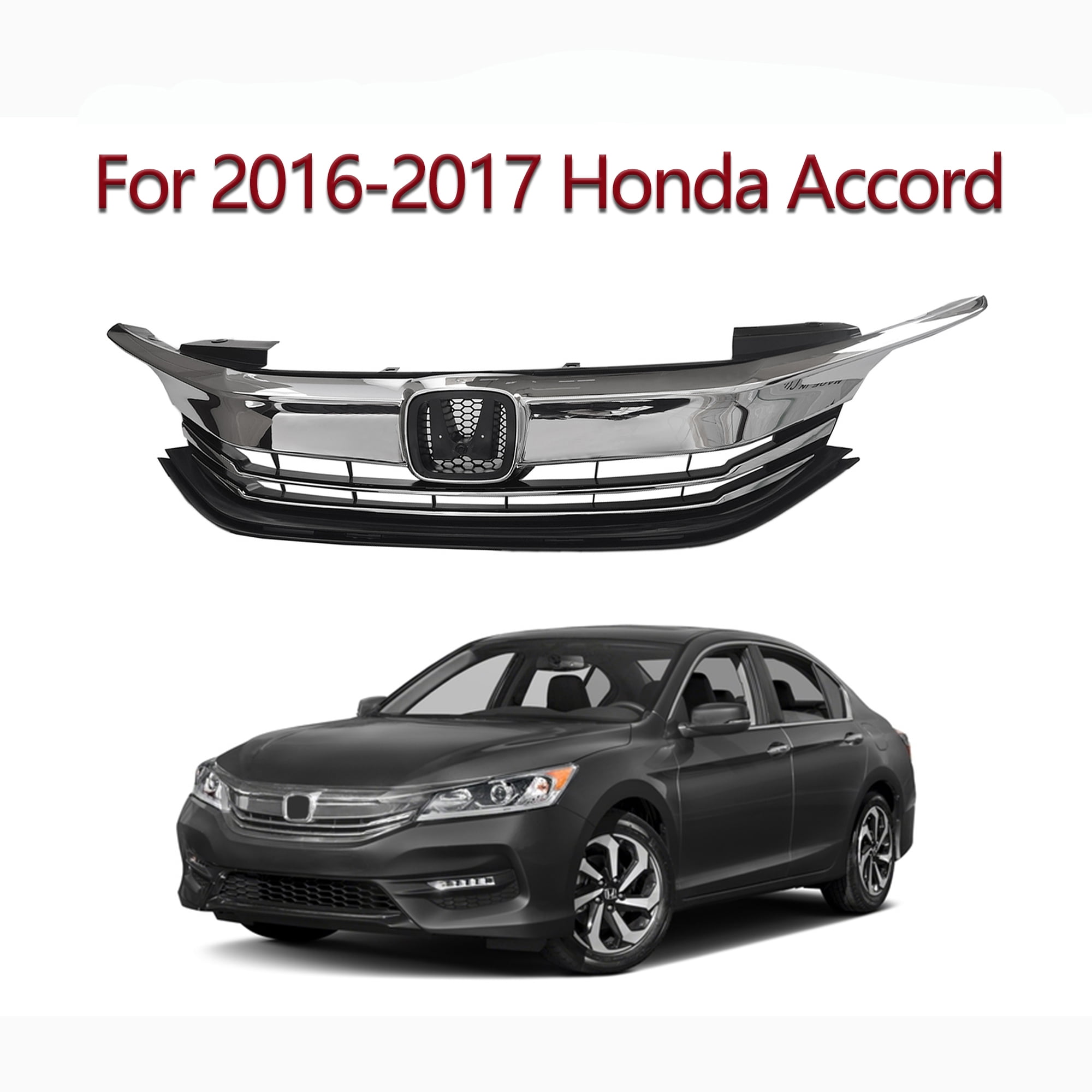 Front Bumper Grille Chrome Grill Compatible With 2016 2017 Honda Accord ...