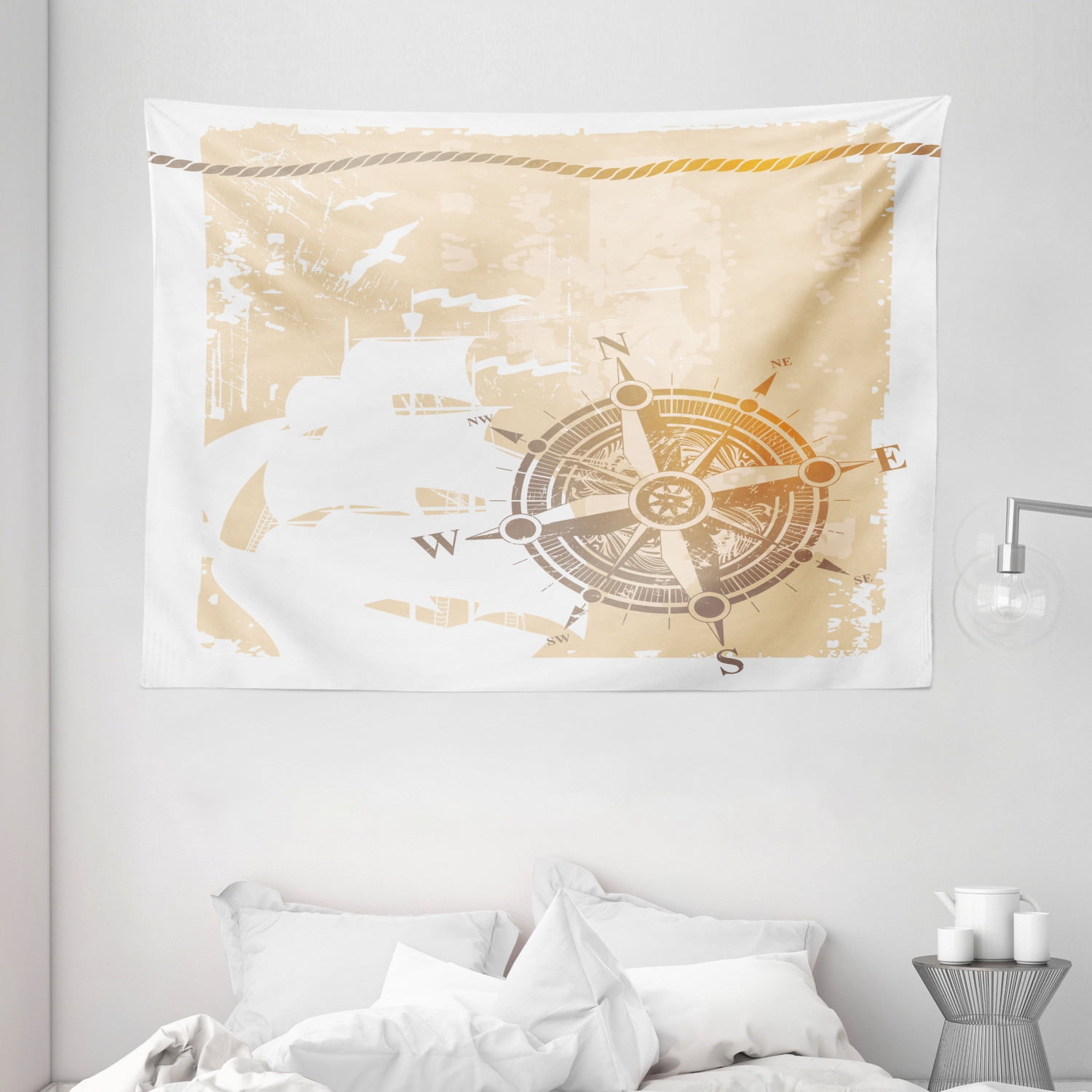 Compass Tapestry, Nautical Themed Compass Marine Life Inspired Windrose ...