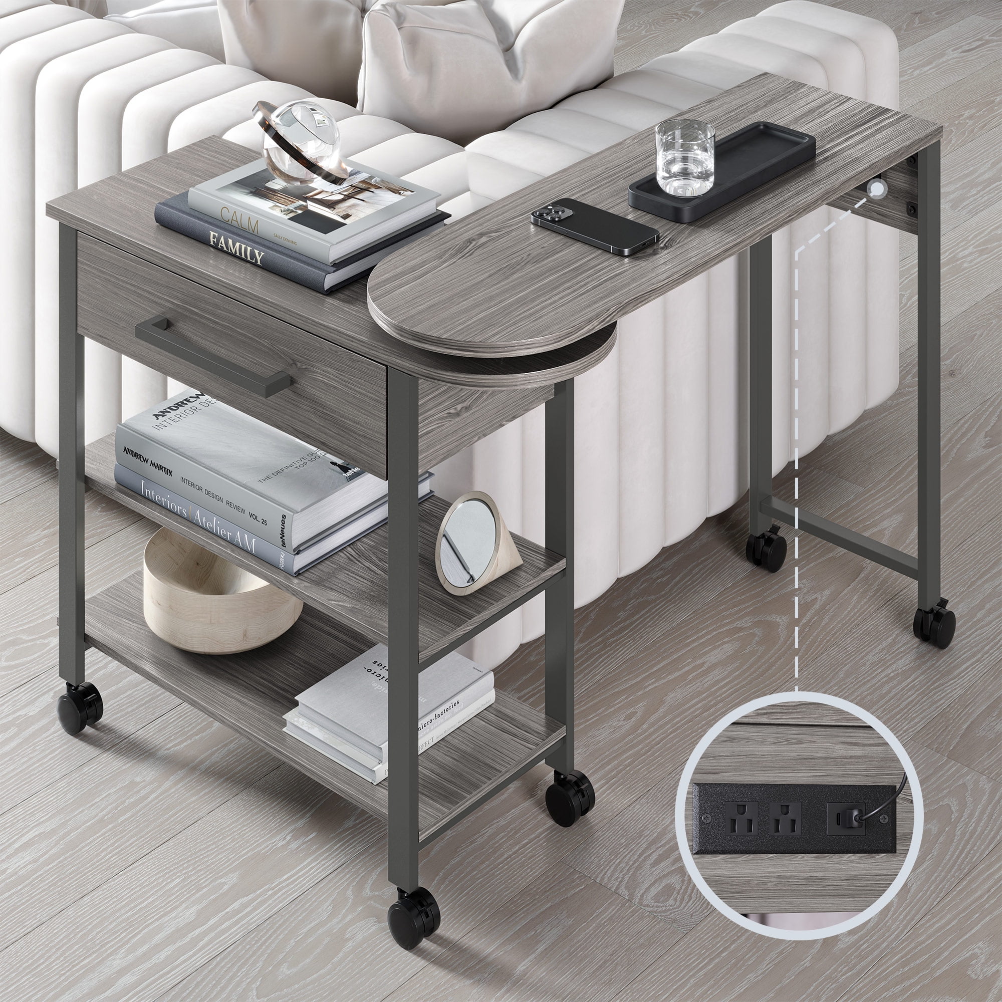 BELLEZE 360° Rotating Desk with Charge Station, 3-Tier Shelves ...