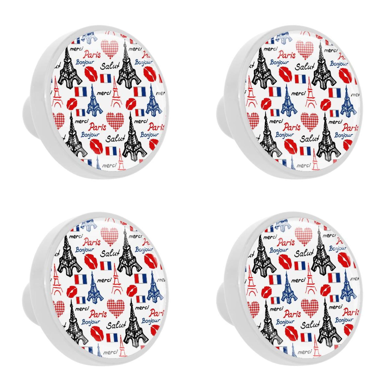 4 Pcs Paris Pattern Knobs for Kitchen Cabinet Cupboard Dresser Bookcase ...