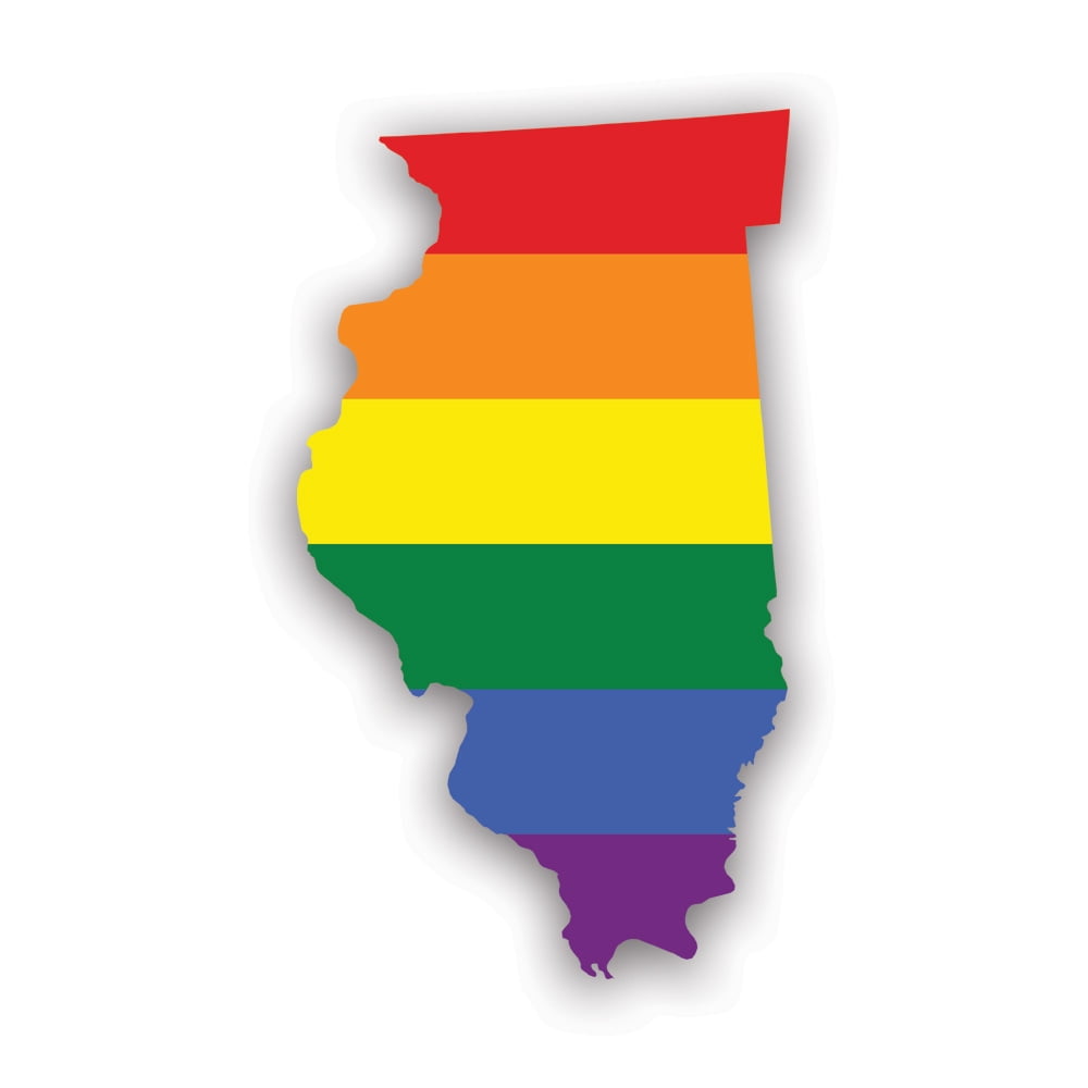 Illinois State Shaped Gay Pride Rainbow Flag Sticker Decal Self