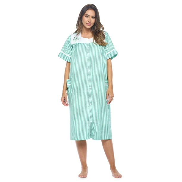 Casual Nights Women's Snap - Front House Dress Short Sleeve Woven ...