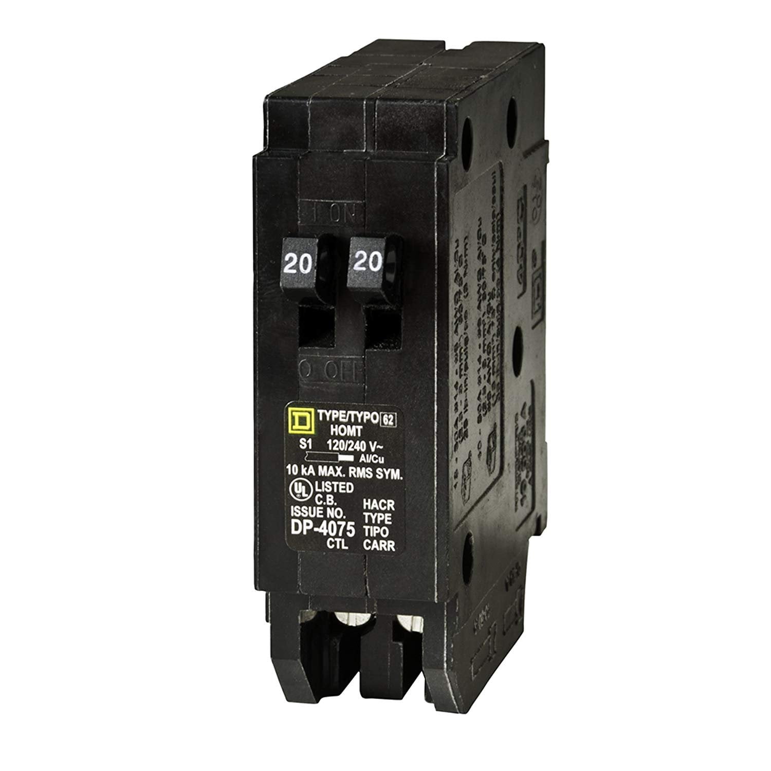 Square D HOMT2020CP Single-Pole Homeline Tandem Circuit Breaker 20A 120/240V
