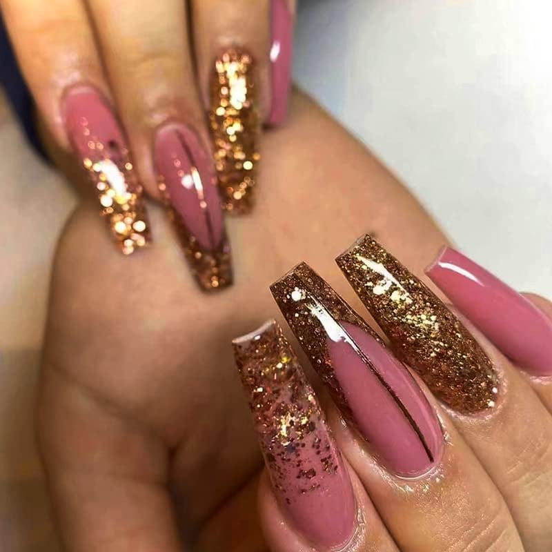 Gold Sparkle Acrylic Nails