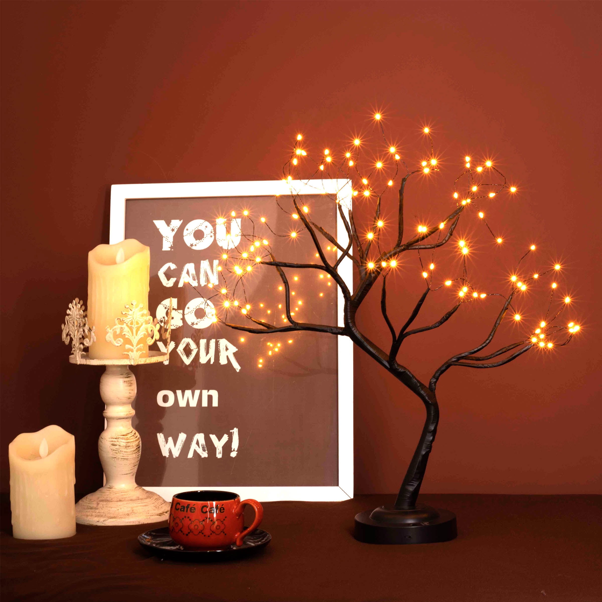 Fuchsun Led Tree Lamp Battery Powered Night Light with Timer Function ...
