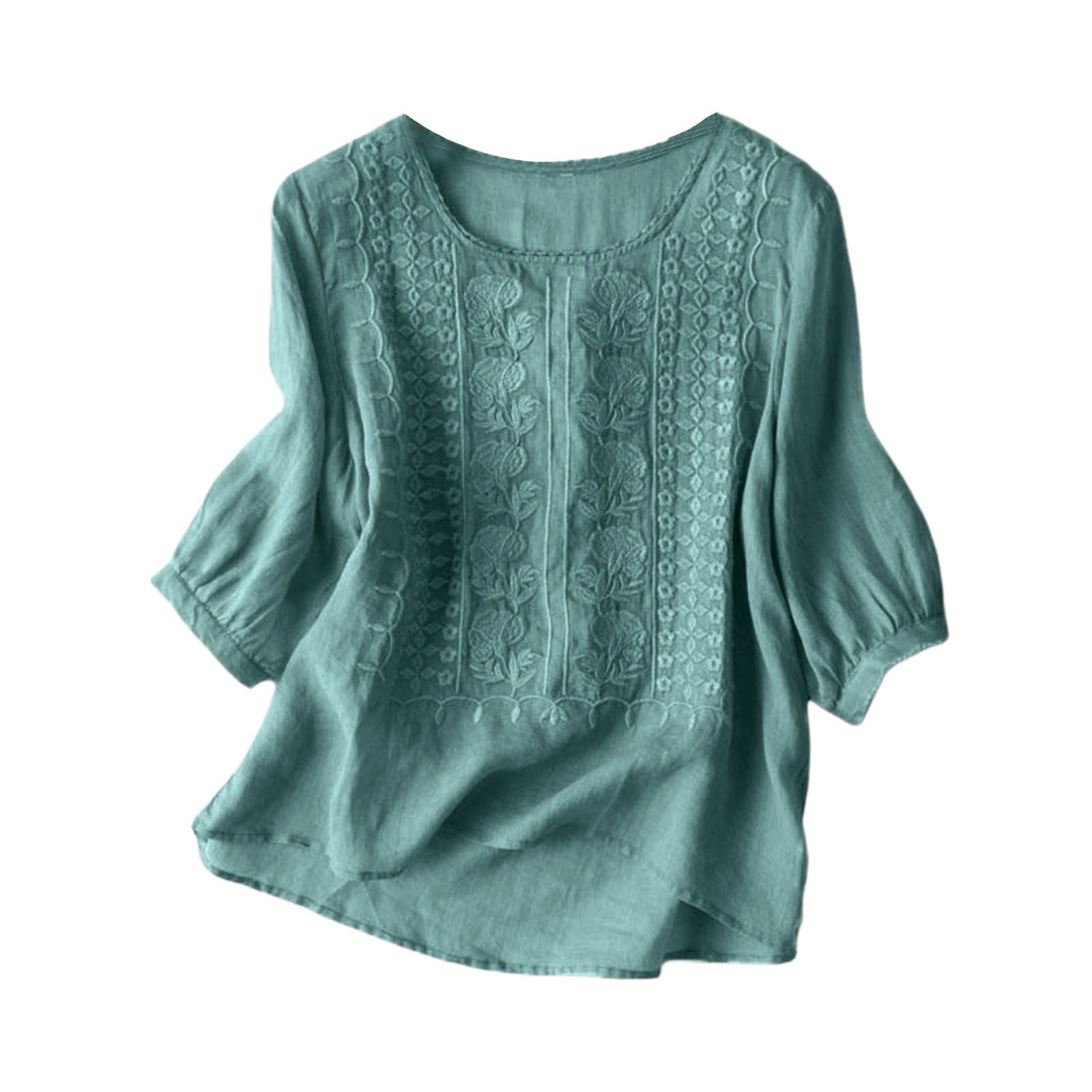 Click here for Weiyll Womens T-Shirts 3/4 Sleeve Linen V Neck Sum... prices