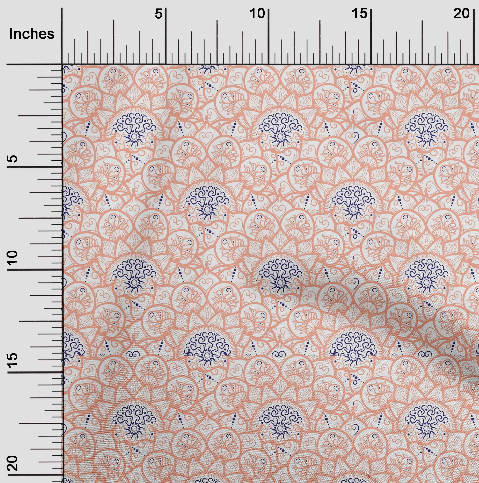oneOone Silk Tabby Peach Fabric Floral Mandala Dress Material Fabric ...