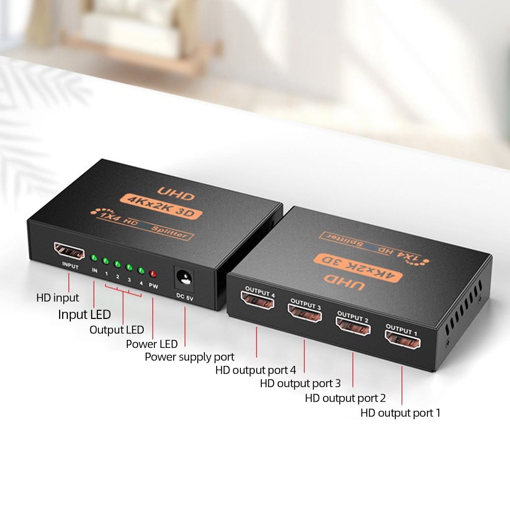 1 In 2/4 Out Splitter Converter 1080p HDTV Cable Splitter for DVD PC ...