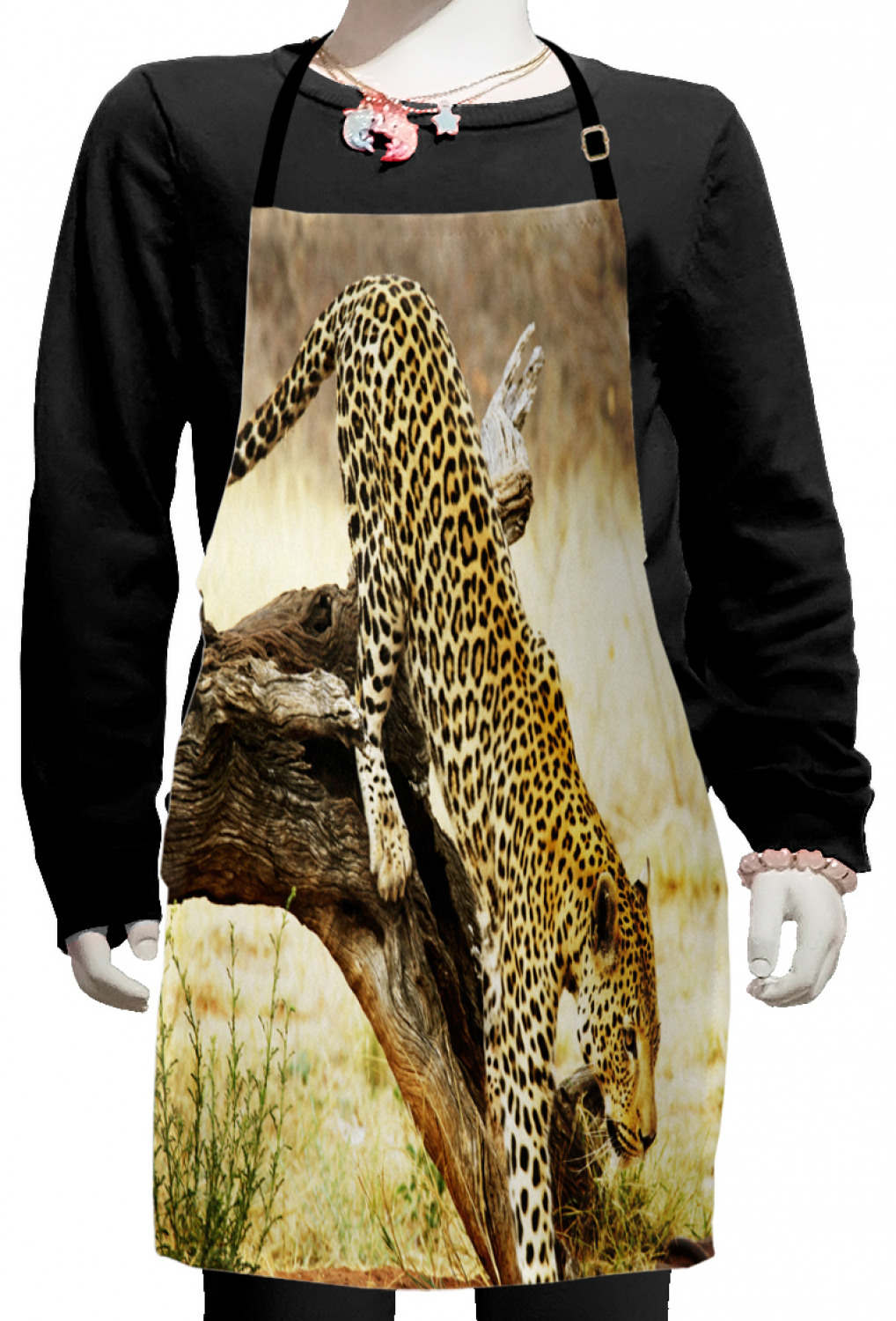 Safari Kids Apron, Leopard on Tree Trunk Desert Plants Exotic Hunter ...
