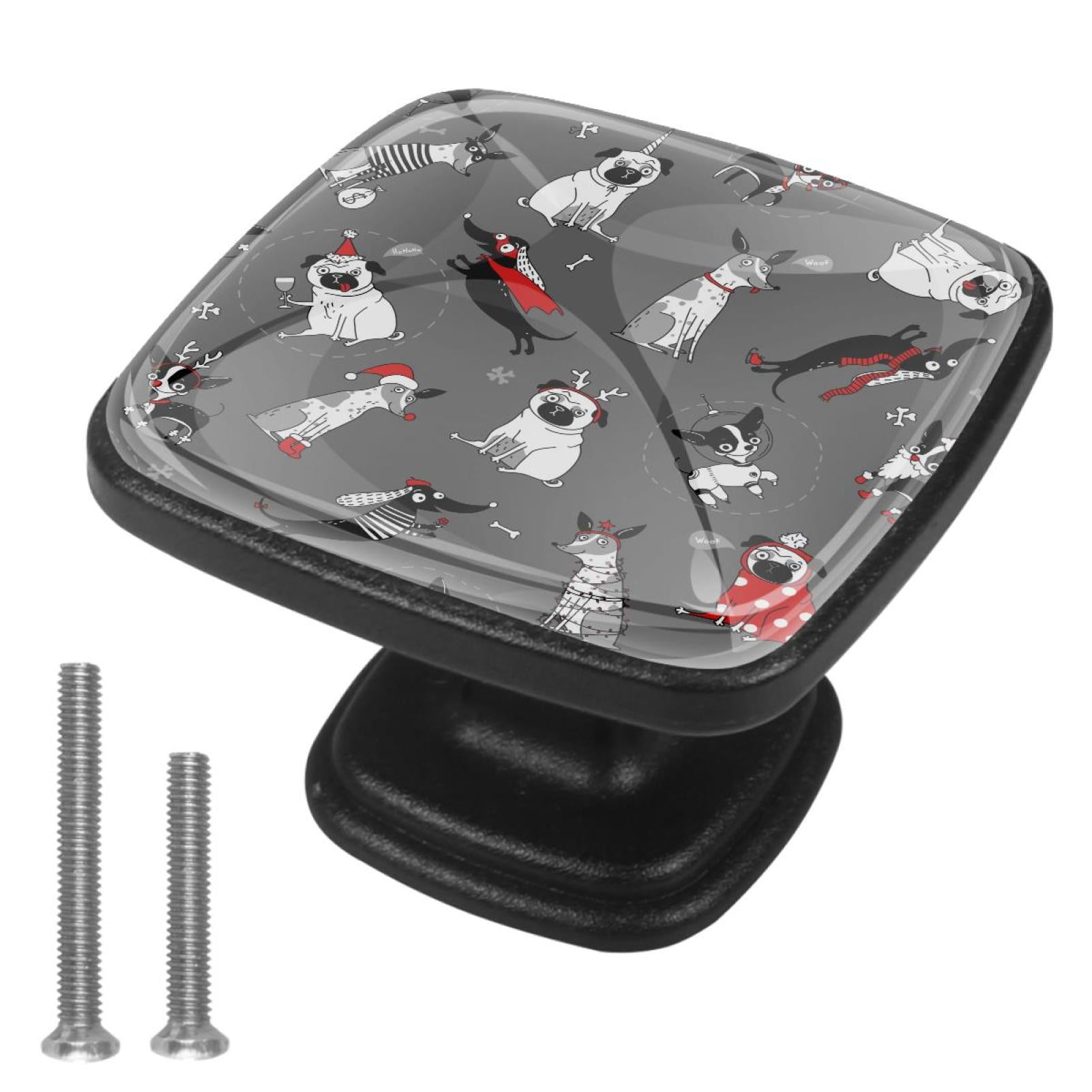 4 Pcs Cabinet Handle Drawer Pulls Dog Pattern Knobs with Screws Square ...