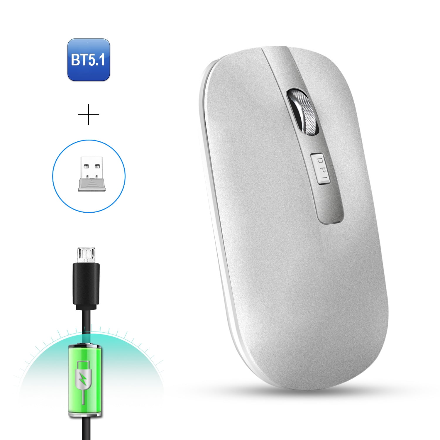 Yidarton M50 Bluetooth 5.1 Charging Wireless Mouse Metal Wheel Mute 2 ...