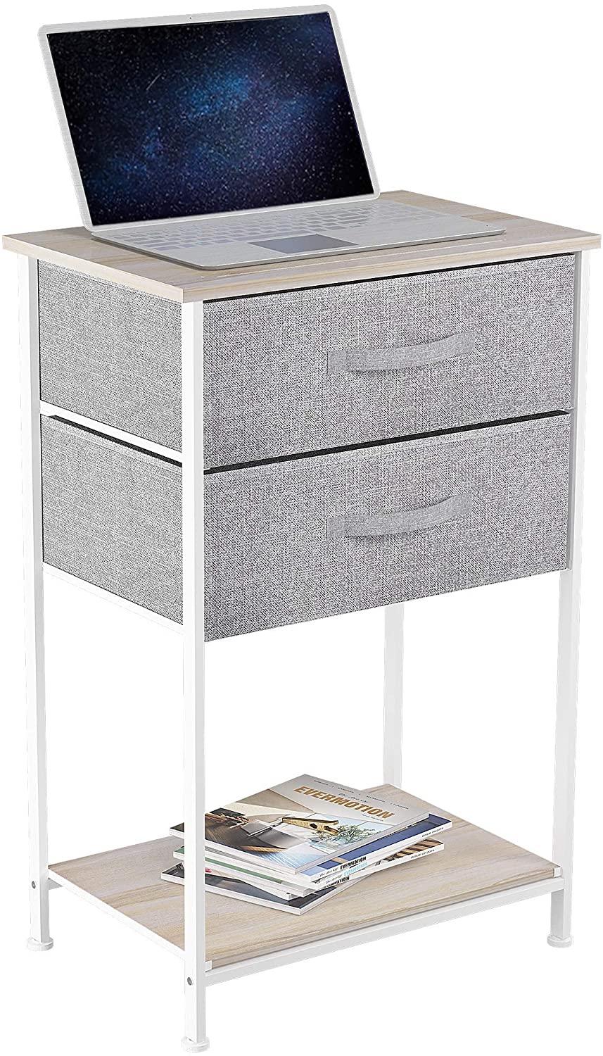 YITAHOME 2 Drawers Dresser Side Table Wooden Top Fabric Organizer Light ...