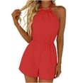 akafmk Womens Rompers Halters Sleeveless Short Romper with Pockets ...