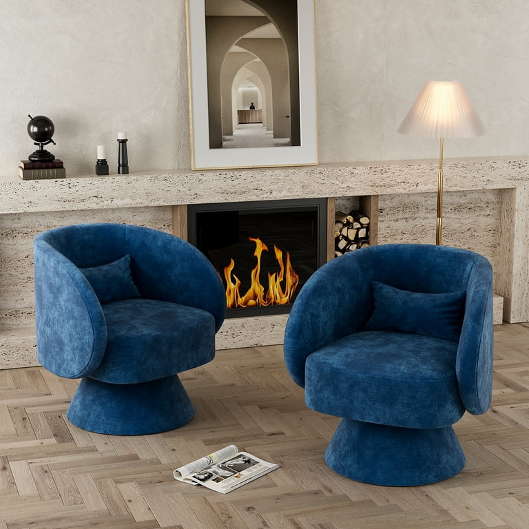 Ouyessir Modern Linen Solid Print Swivel Barrel Chair Teal Set of 2 Walmart