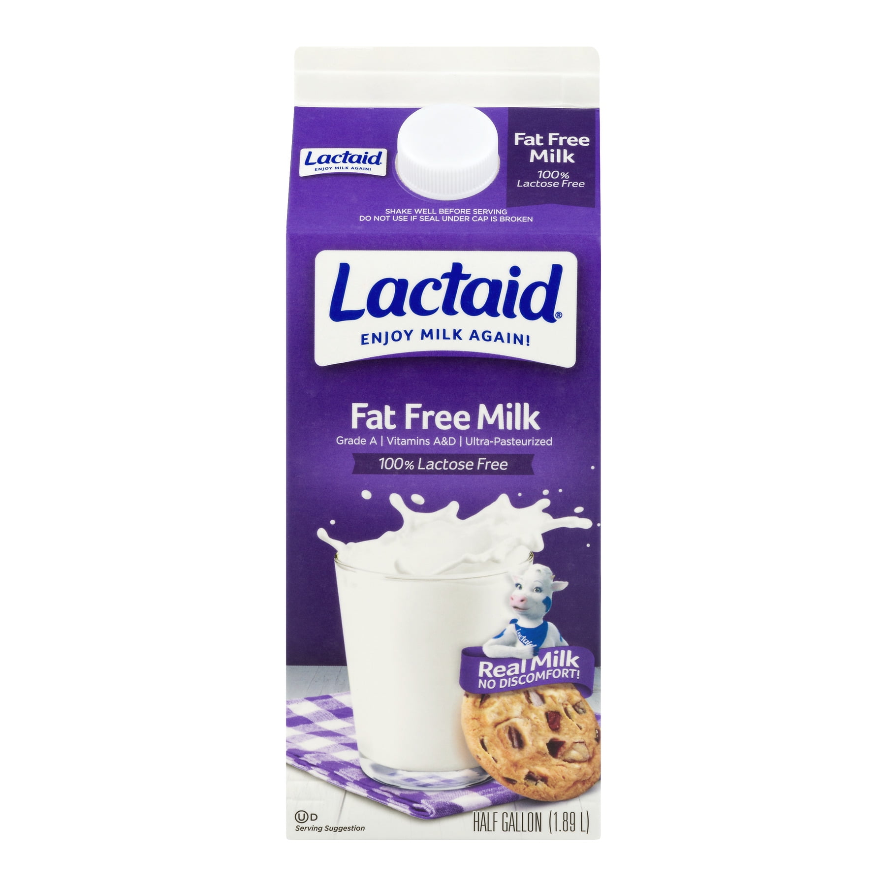 Lactaid 100 Lactose Free Fat Free Milk Half Gallon Walmart