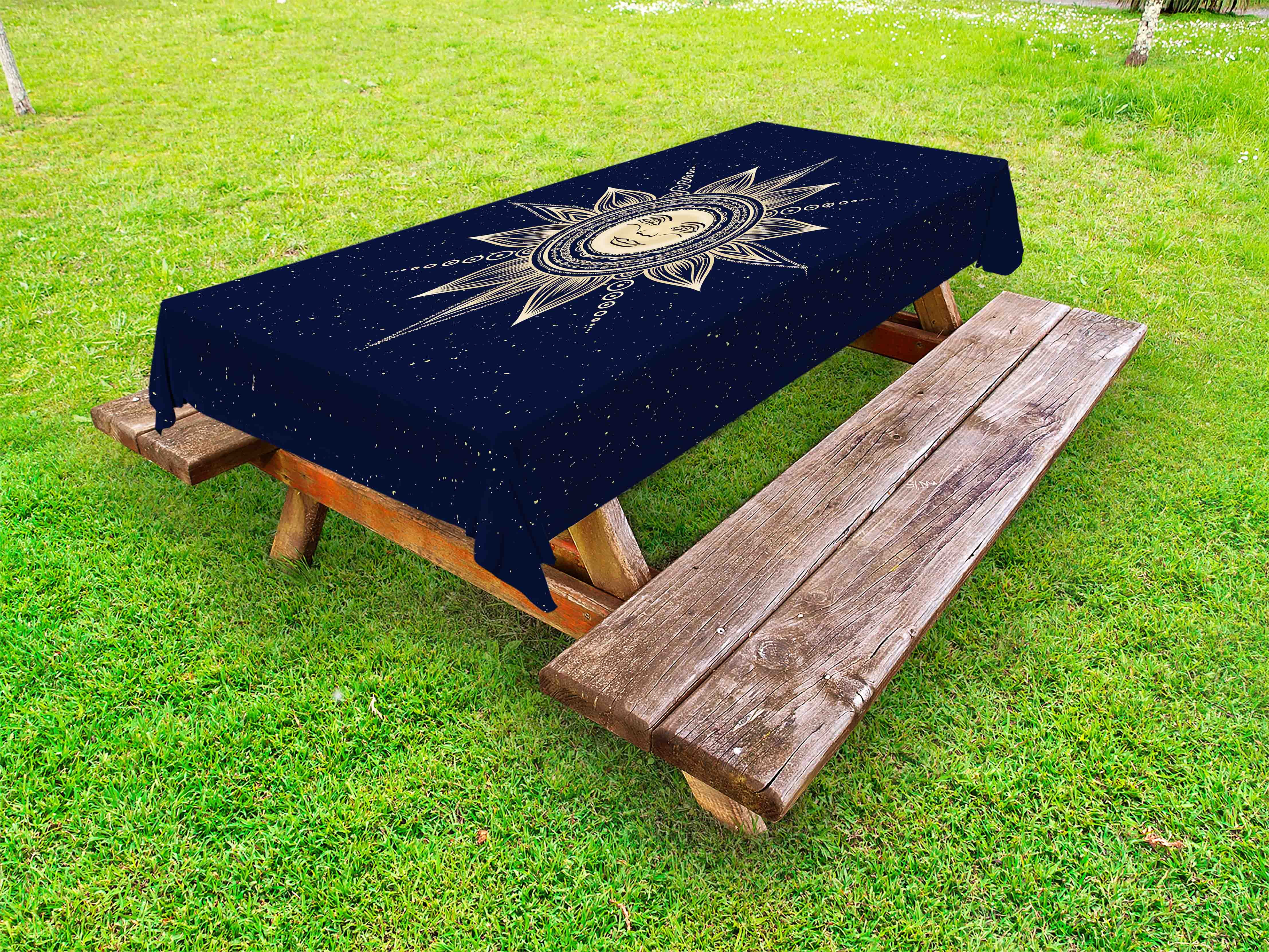 Psychedelic Outdoor Tablecloth, Vintage Occult Sun with Face Boho Chic ...