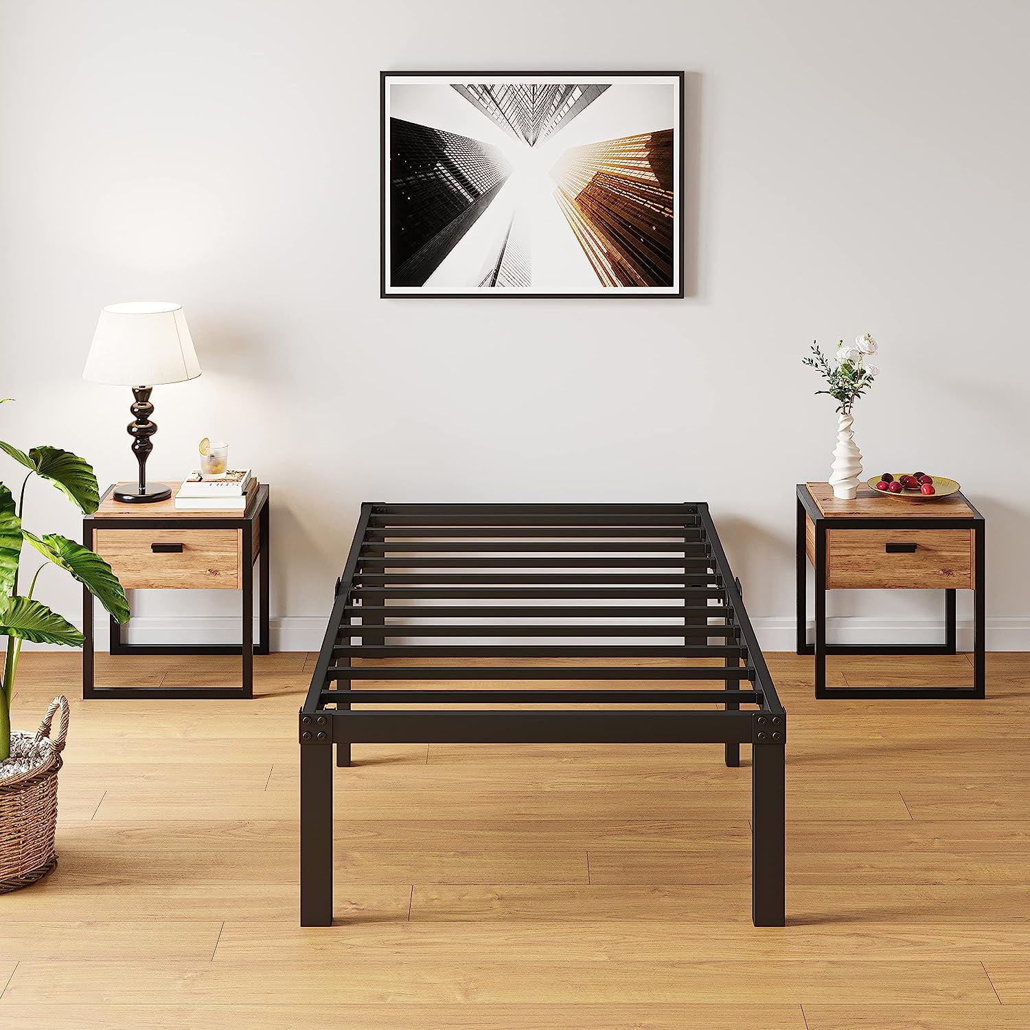 BOTUI 18 Inch Queen Size Bed Frame Platform Metal Bed Frame with Storage，Sturdy Steel Frame No ...