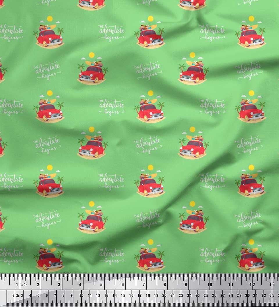 Soimoi Polyester Crepe Fabric Sun,Car & Luggage Holiday Print Fabric by ...