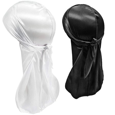 Durags for Men Silky Doo Rags for Wave Hair in Black and White (Pack of ...