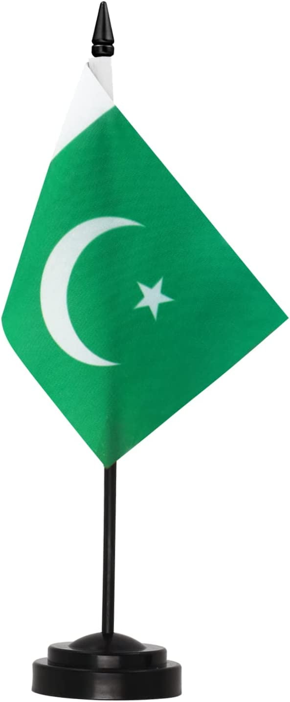 Anley Pakistan Deluxe Desk Flag Set - 6 x 4 Inch Miniature Pakistani PK ...