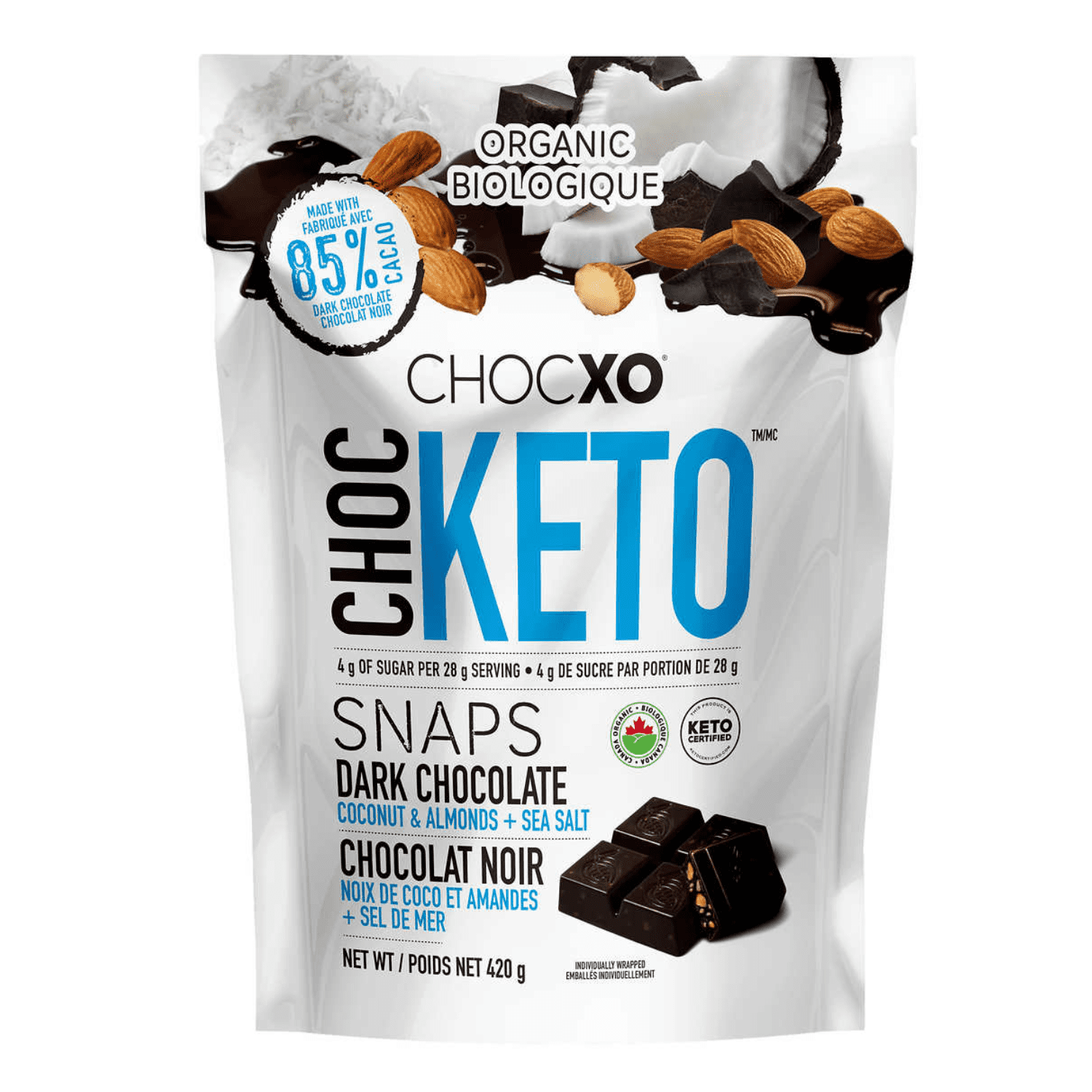 ChocKETO Organic Dark Chocolate Coconut Snaps with Almonds and Sea Salt ...