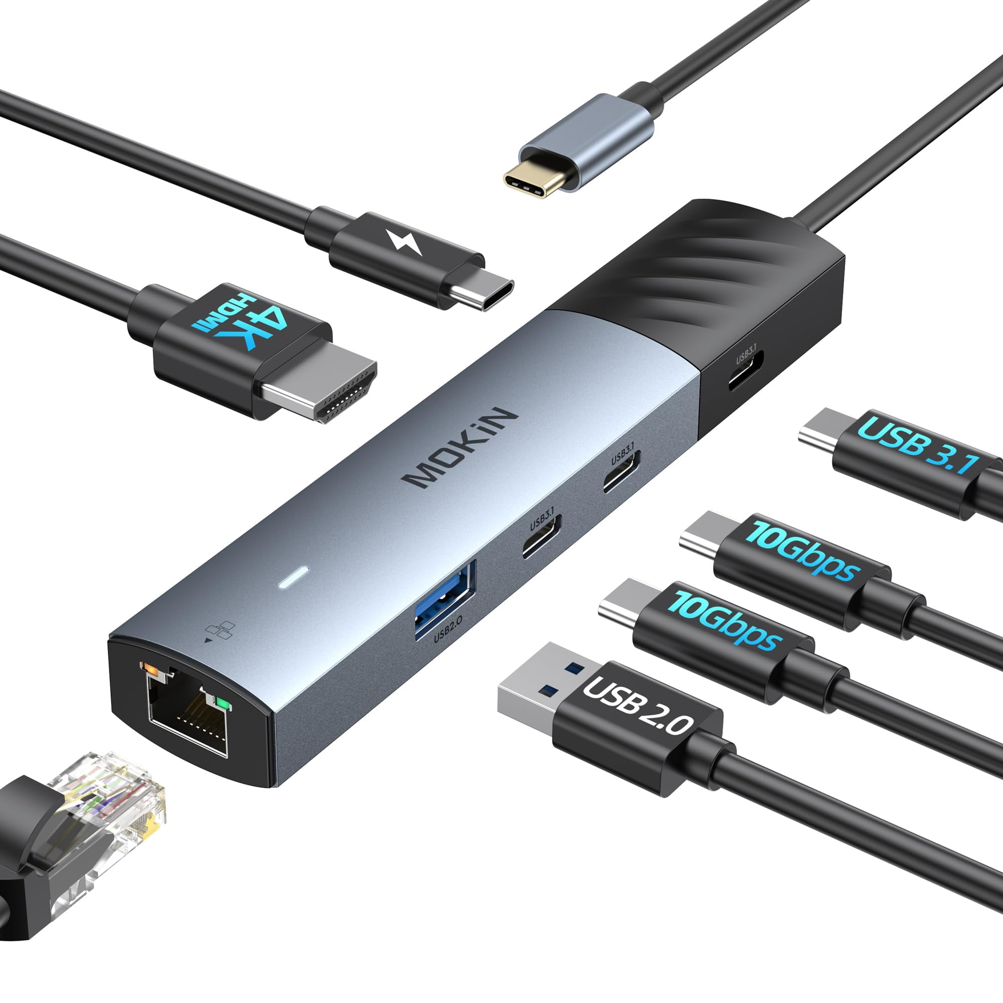 Hub USB C MoKin 7 en 1 con Ethernet para MacBook Pro/Air 4K @60HZ ...
