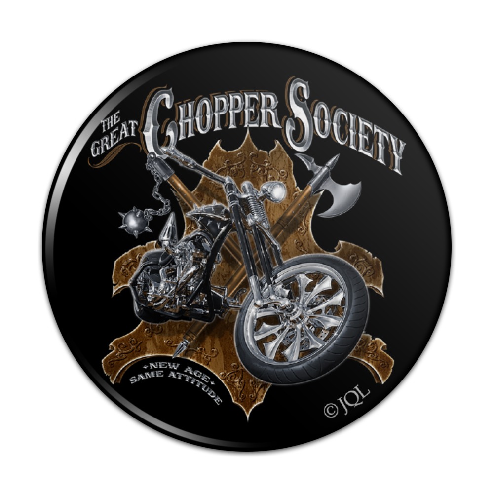 Great Chopper Society Axe Mace Biker Motorcycle Pinback Button Pin ...