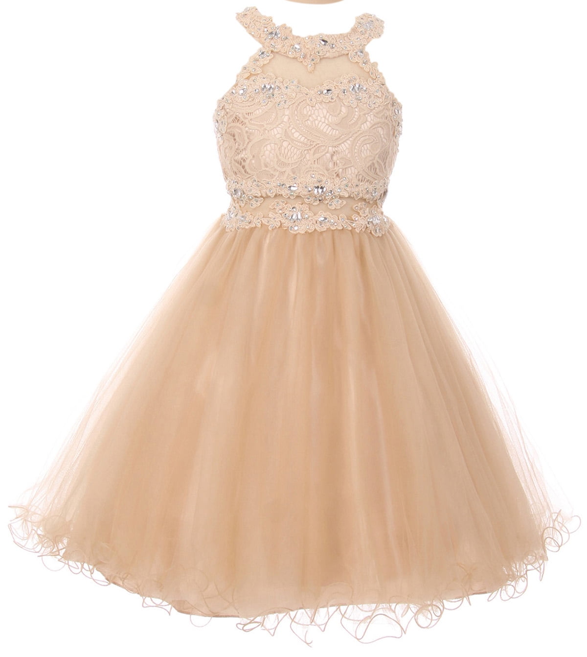Dazzling Halter Neck Lace Tulle Pageant Easter Graduation Junior Flower ...