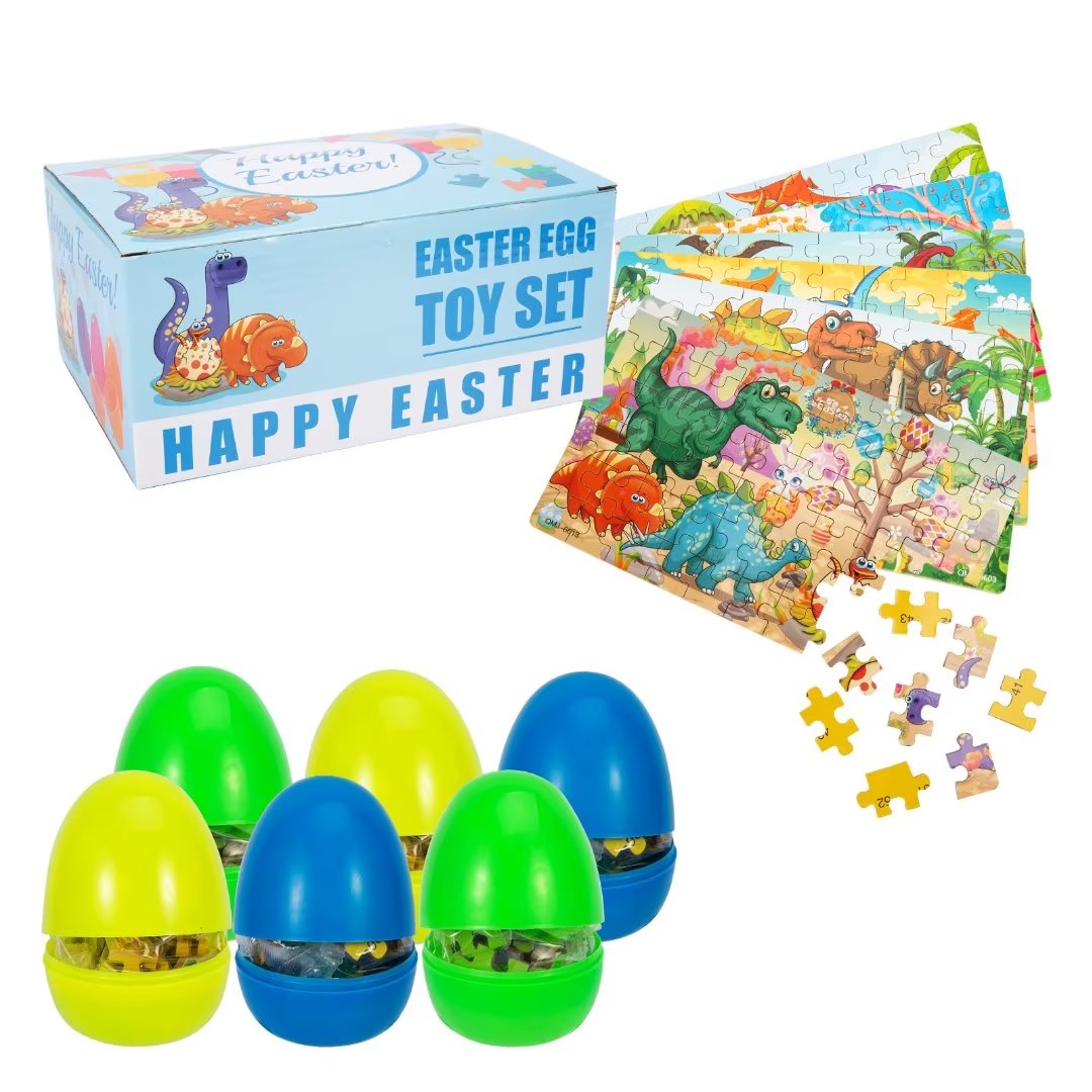 6 Pack Easter Eggs Prefilled with Wooden Dinosaur Puzzles, for Easter ...