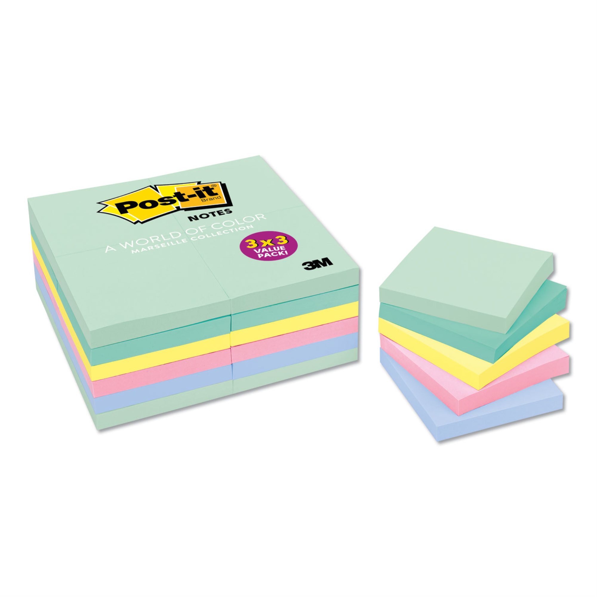 Post-it Notes Original Pads in Marseille Colors ,PAD,PST IT,3X3,24/PK ...