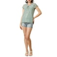 Allegra K Womens V Neck Short Sleeves Ruffled Trim Ditsy Floral