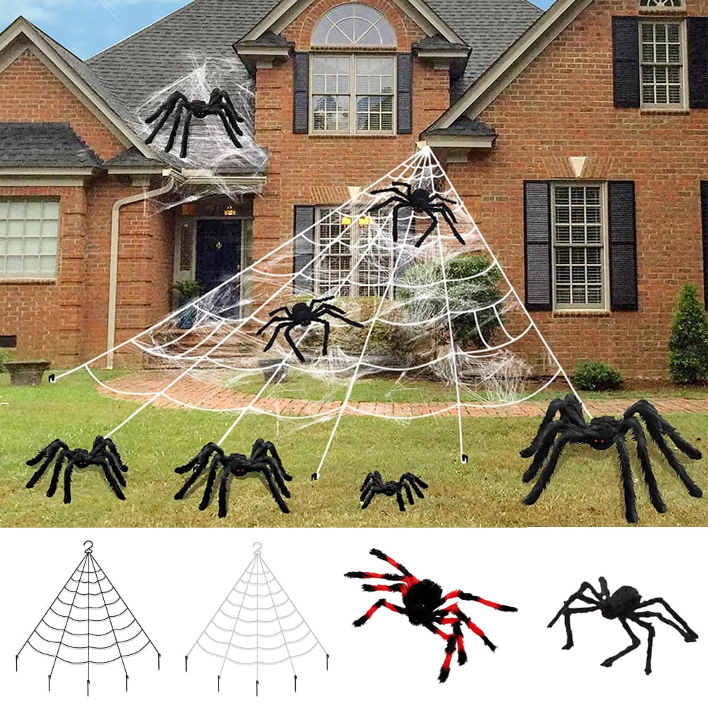 D-GROEE Halloween Giant Spider Web Outdoor Decorations, Triangular ...