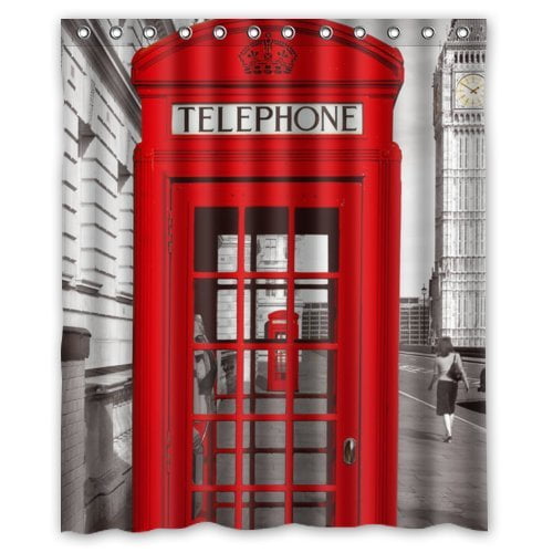 MOHome London Red Telephone Booth Shower Curtain Waterproof Polyester ...