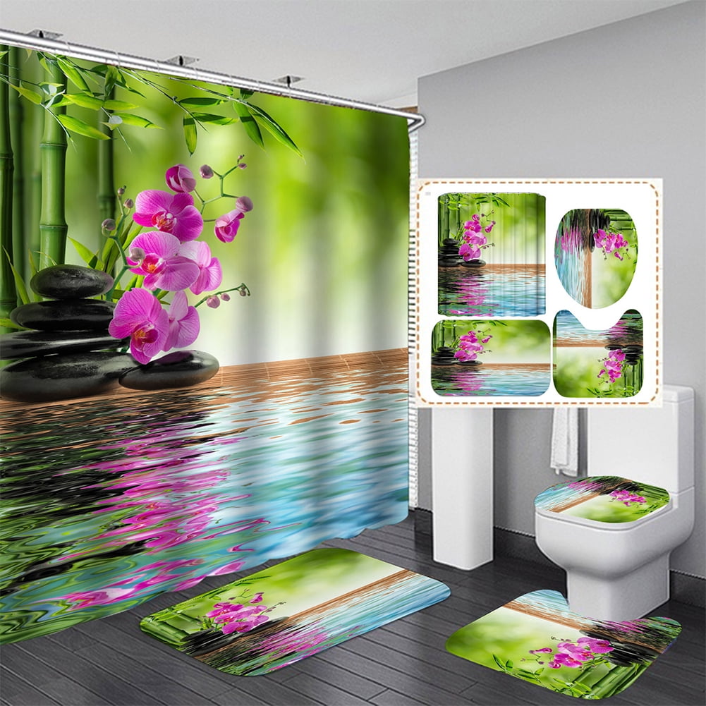 Cschome Hd Print Shower Curtain 4 Piece Set With Shower Curtain Shower