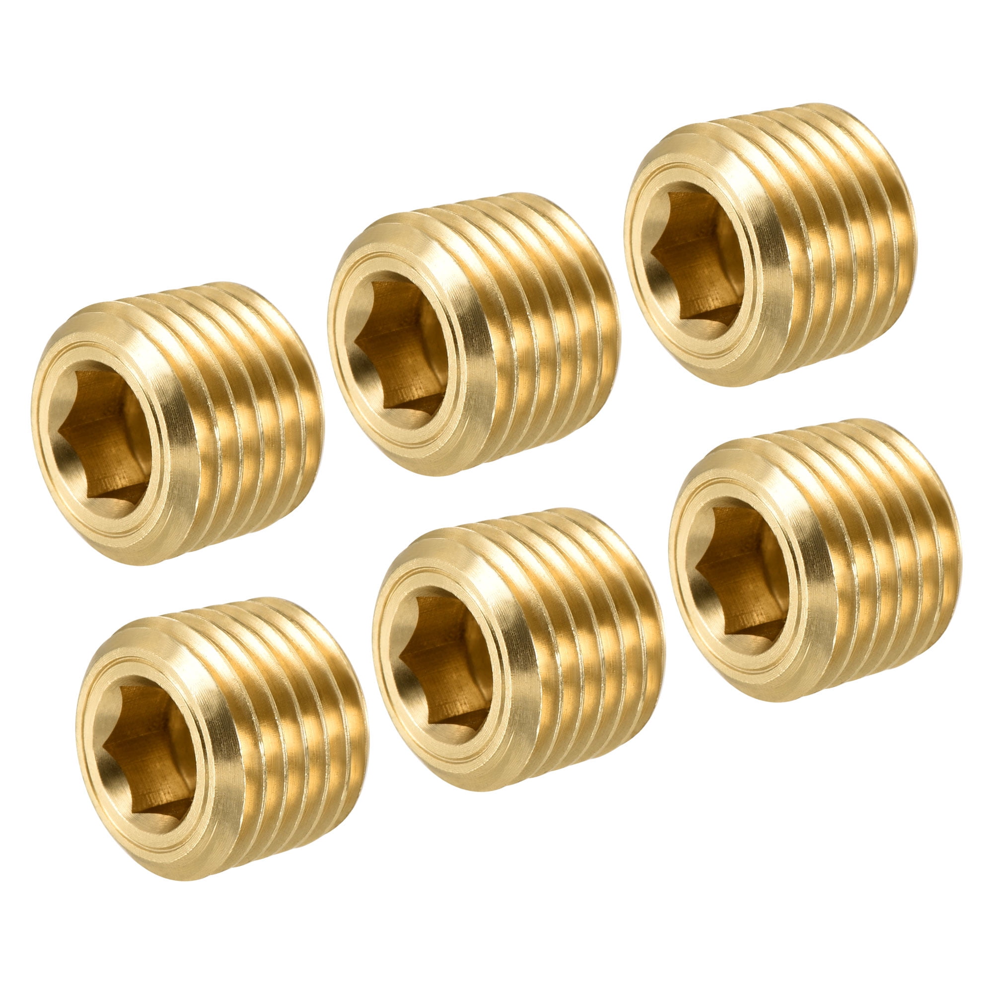 Uxcell 1/4" NPT Male Thread Hex Internal Head Socket Fitting Brass Pipe ...