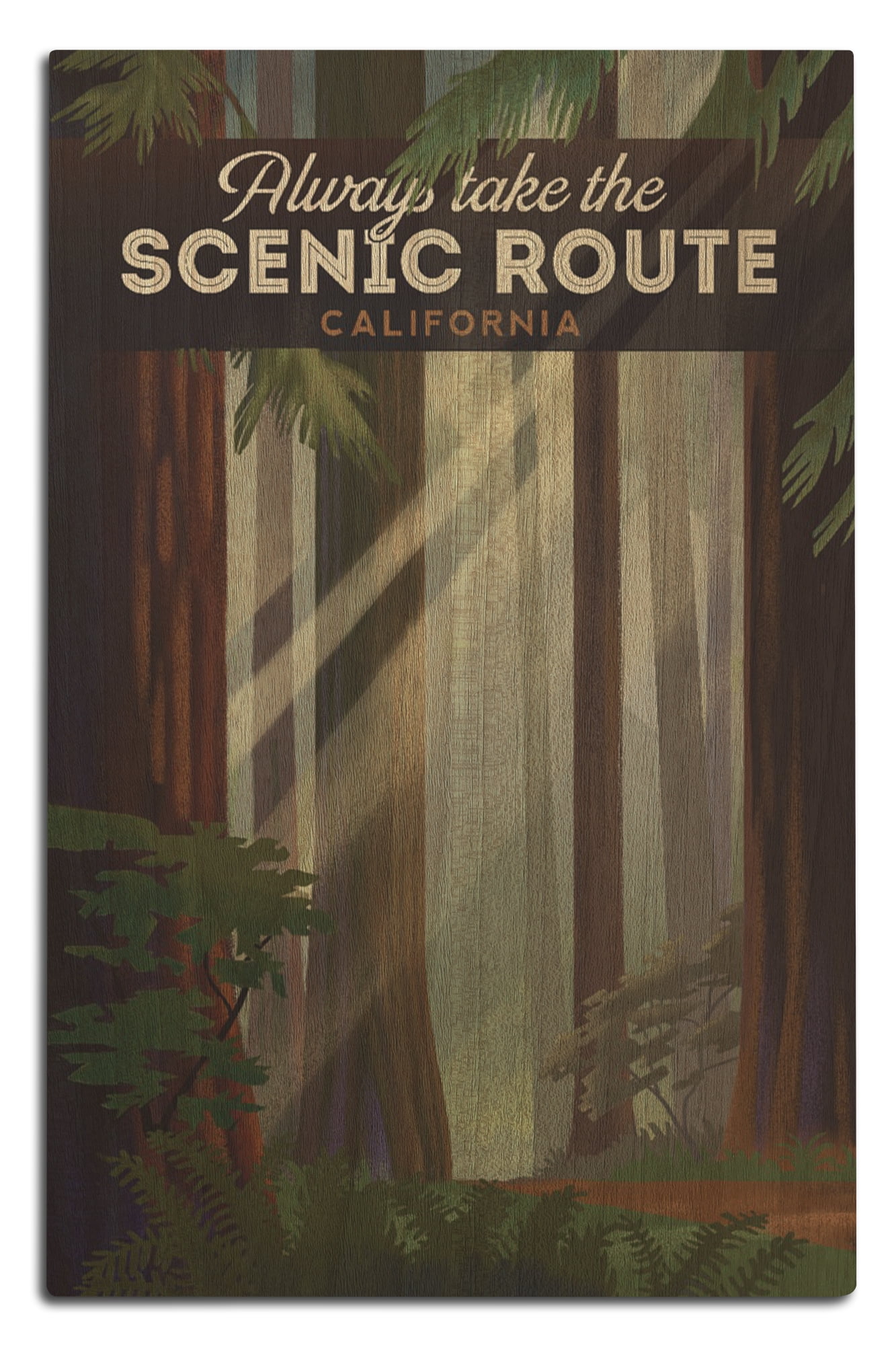 California, Always Take The Scenic Route, Forest, Geometric Lithograph ...