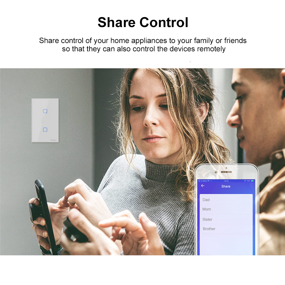 Buy walmeck T2US2C-TX 2 Gang Smart WiFi Wall Light Switch 433MHz ...