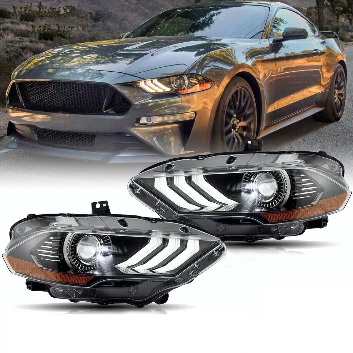 Full LED Headlights for 2018-2021 Ford Mustang Projector Lamps Driver ...