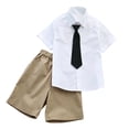 AVRNLIQ Boys 3 Piece School Uniform Set Khaki Short Sleeve Cotton Shirt ...