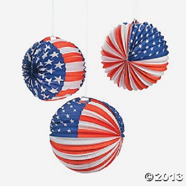 Patriotic Paper Hanging Fans, Fourth of July, Party Decor, 6 Pieces ...