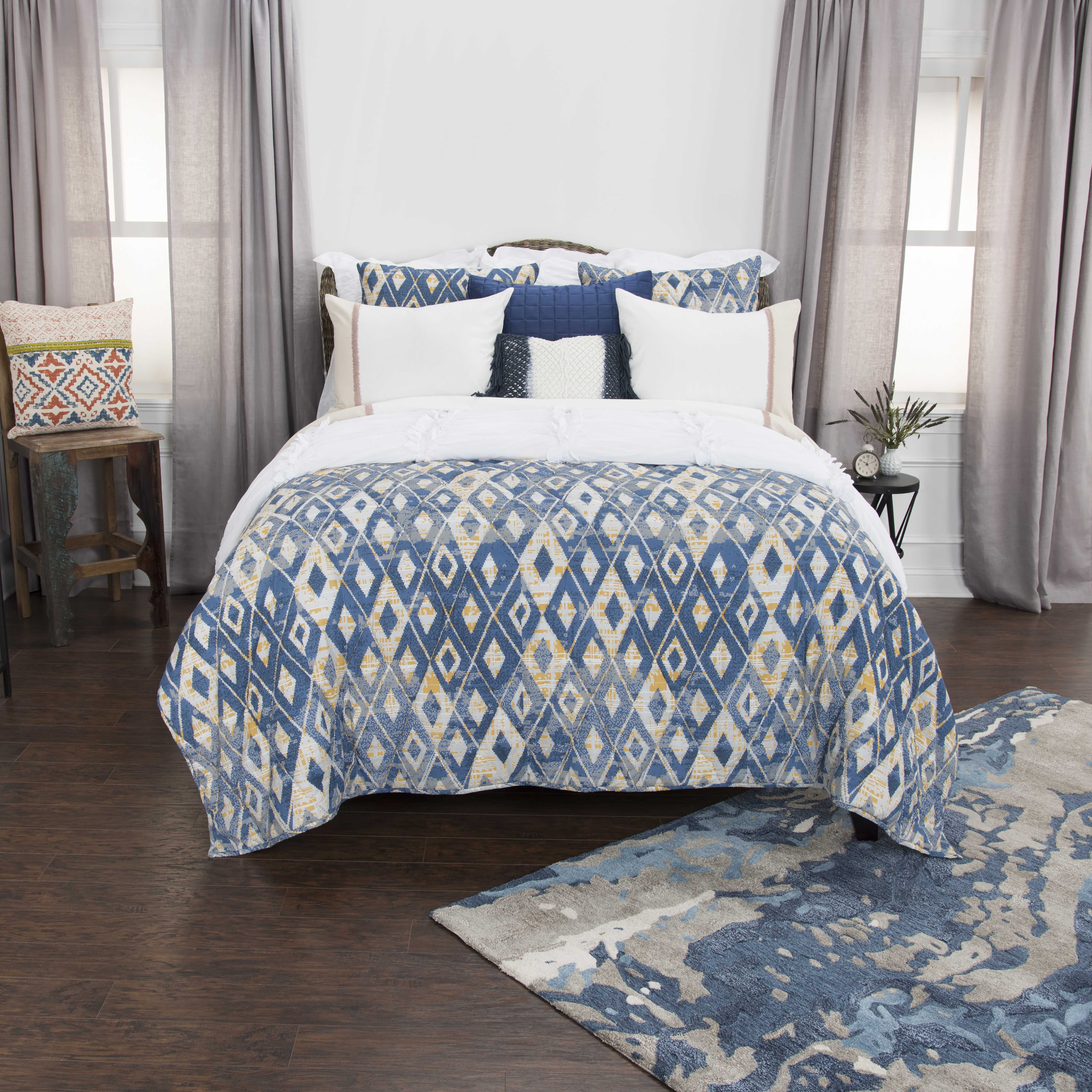 Rizzy Home Cotton 90"x92" Blue Geometric 3 Piece Quilt Set - Walmart.com