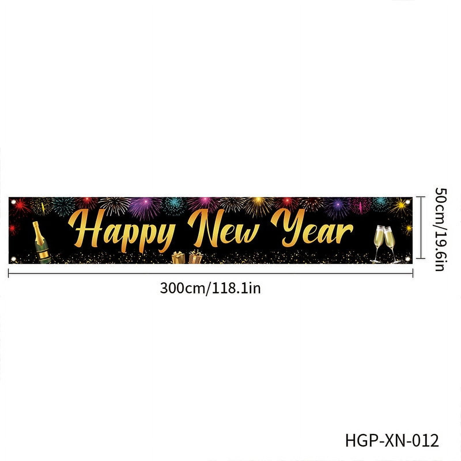 El letrero de pancarta de Feliz Año Nuevo mide 118’’ x 19.6’’ (300*50 ...