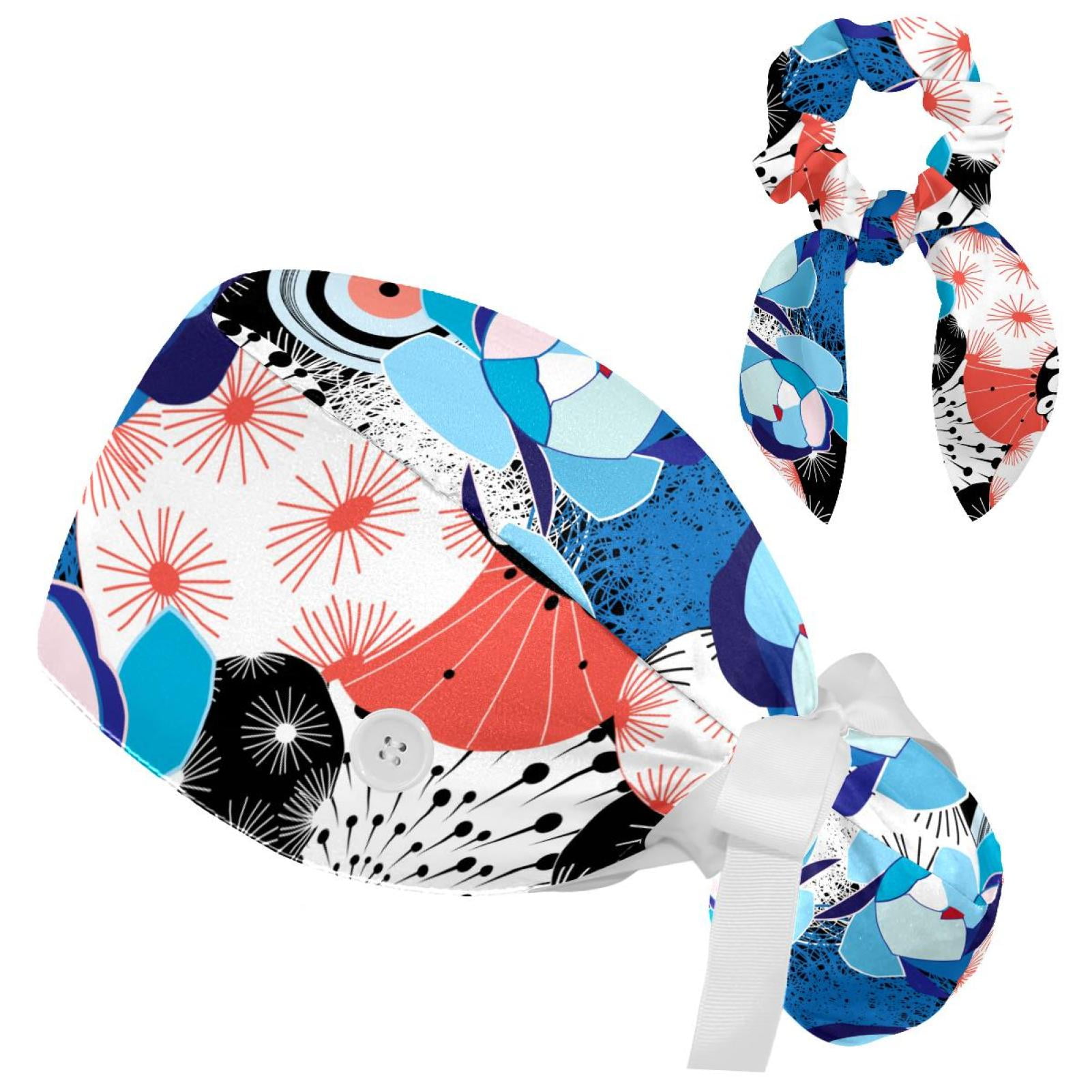 Working Cap with Buttons and Sweatband Scrub Hat Bouffant Caps with ...