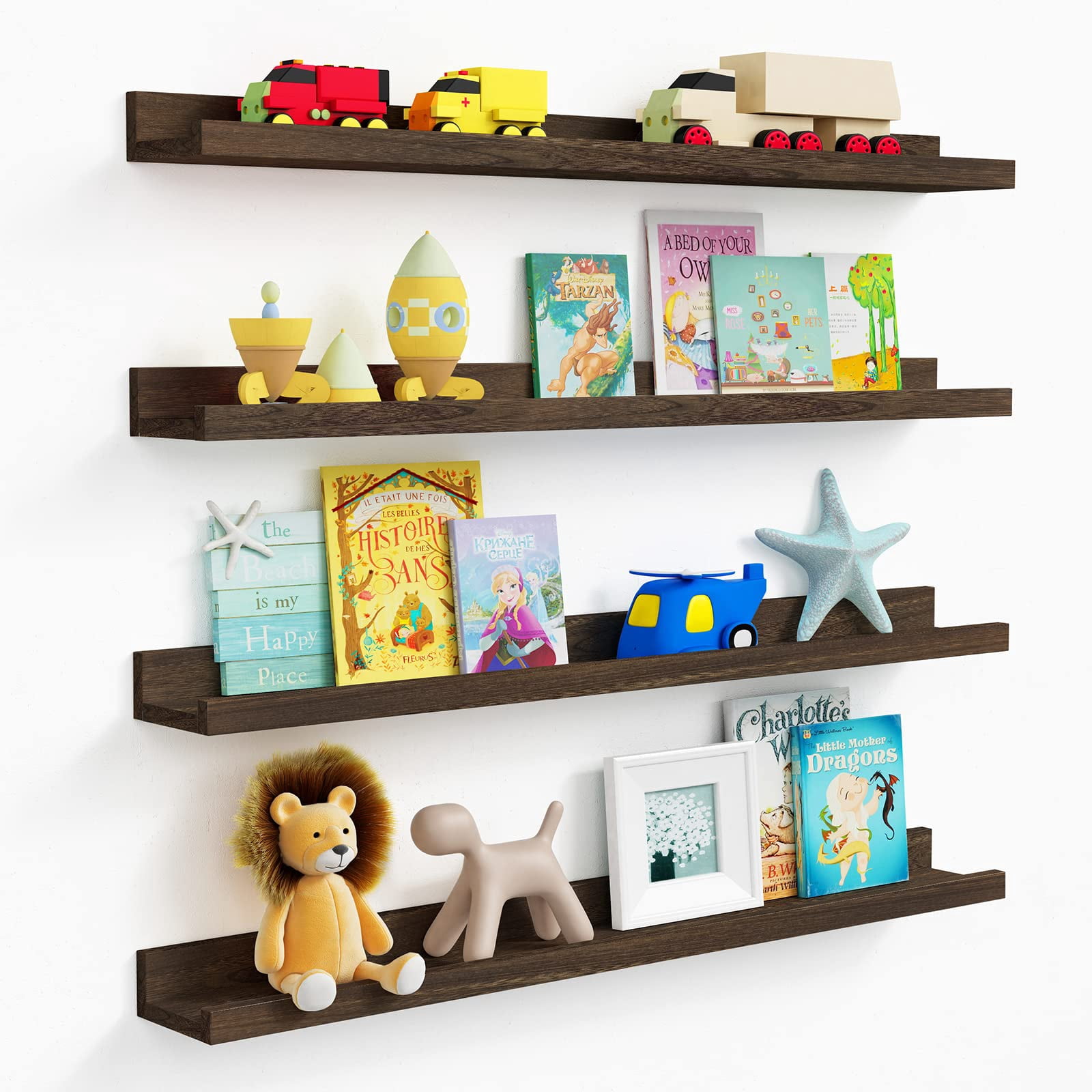 Picture Ledge Shelf Set of 4, Floating Picture Shelves for Wall with ...